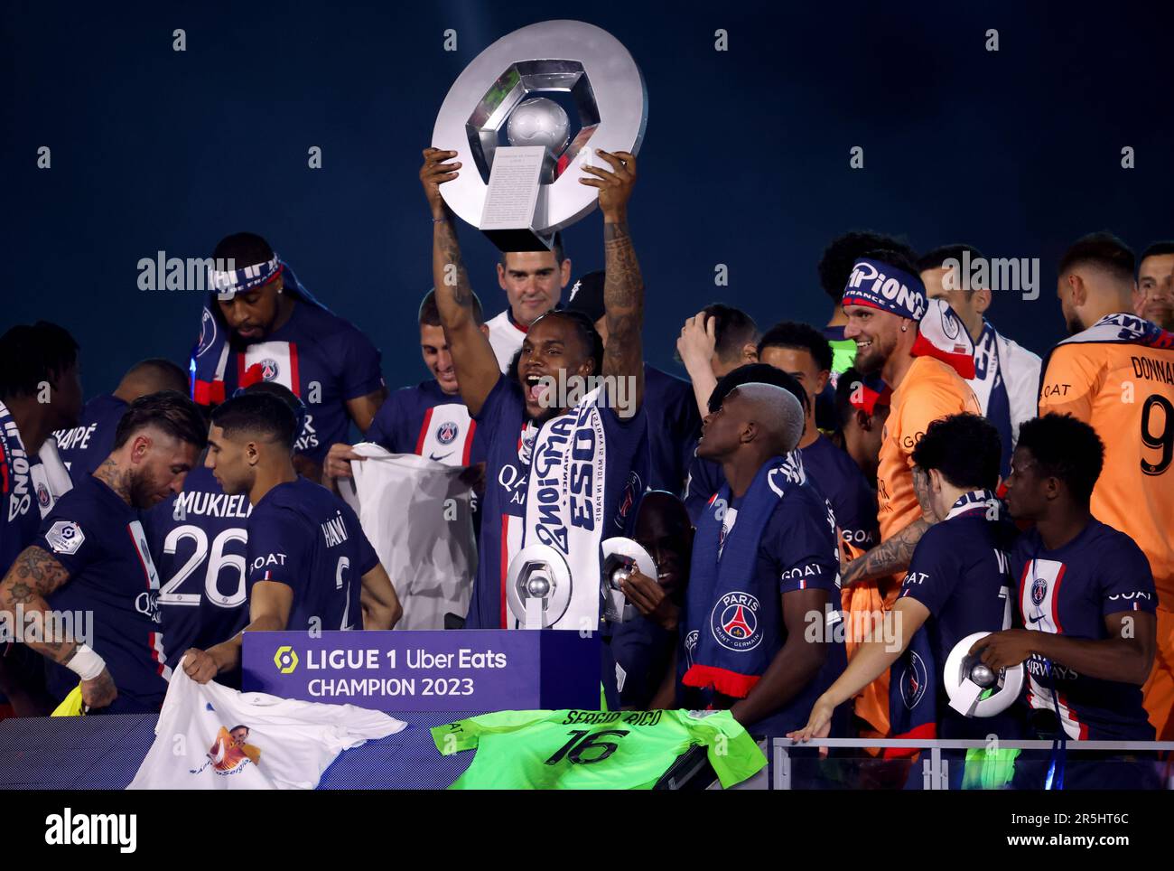 Paris, France. 03rd June, 2023. Renato Sanches of PSG and teammates ...