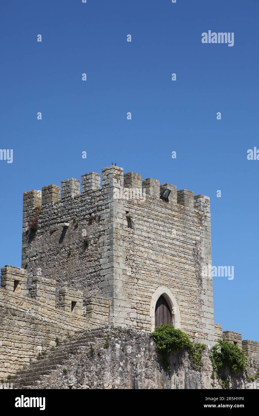 A turret of the city walls surrounding the historical town of Obidios ...