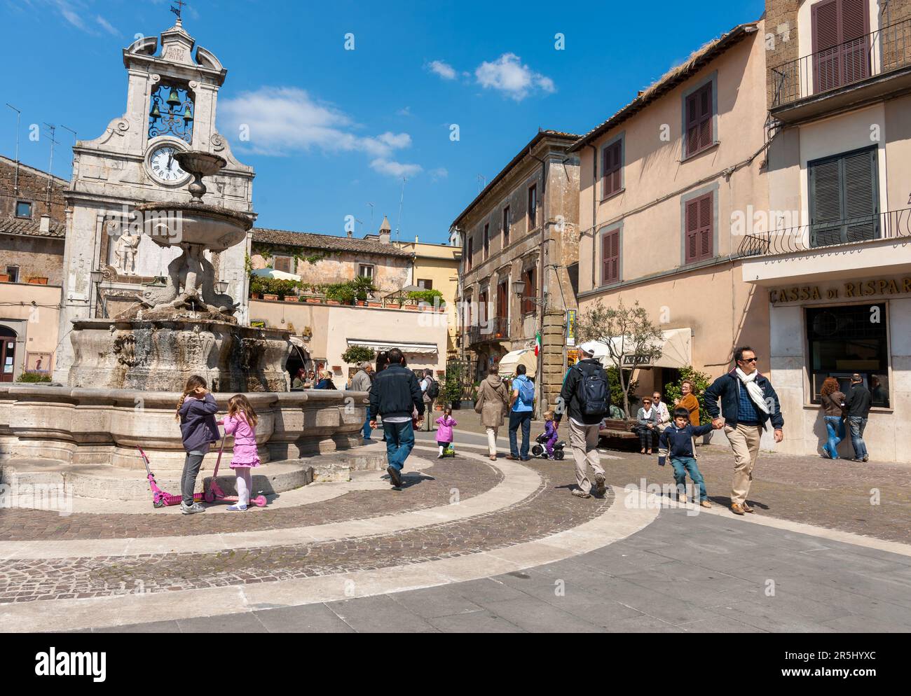 Sutri Italy - April 17 2011; Typical ancient Italian town square with ...