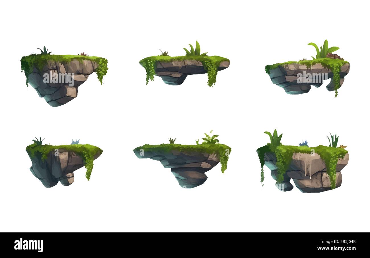 set vector illustration of green platform earth layers isolated on ...