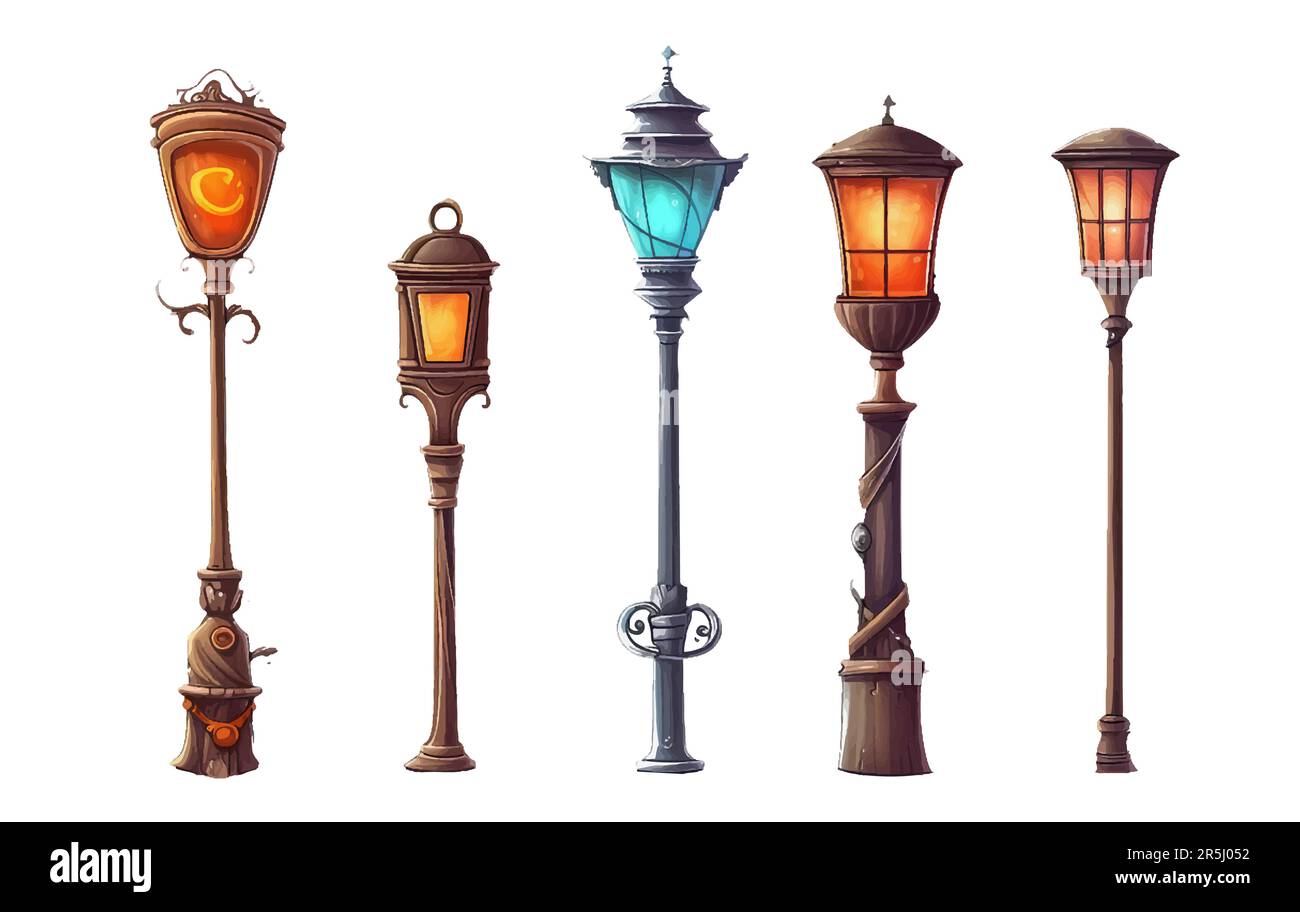set vector illustration of street lantern isolated on white background ...