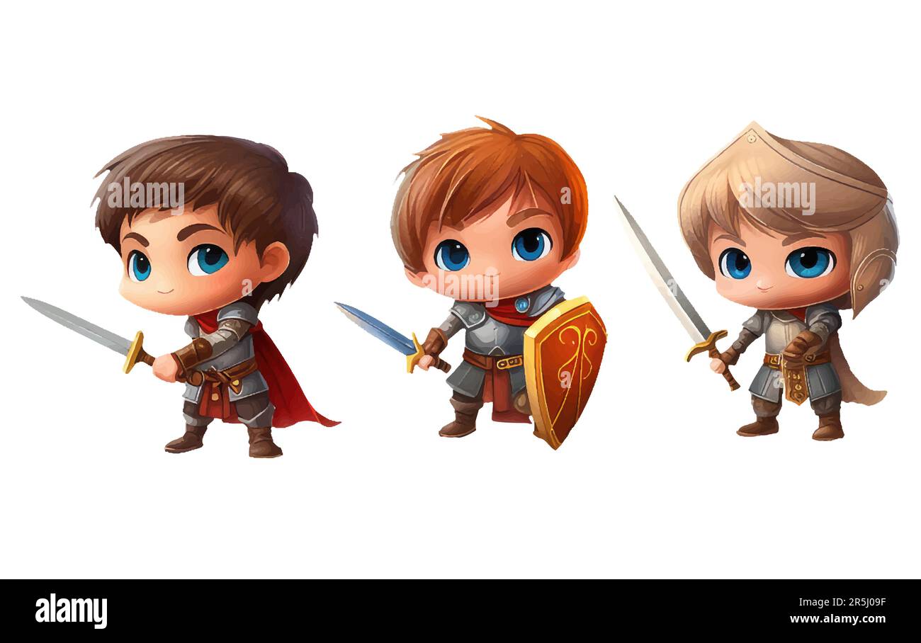 ui set vector illustration of cute kids playing in knight costume ...