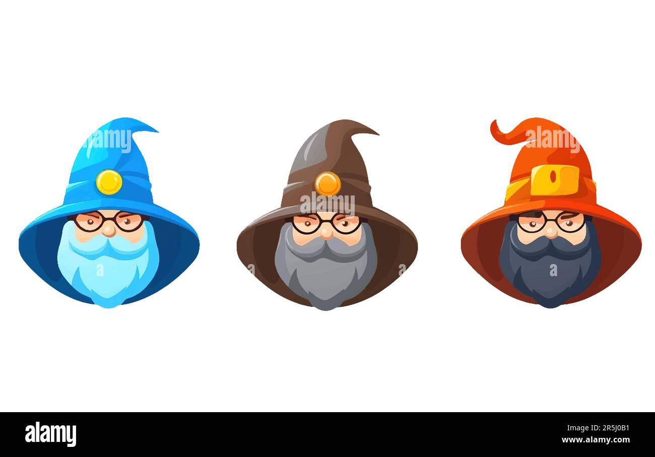 ui set vector illustration of old wizard man with gray beard and magic ...