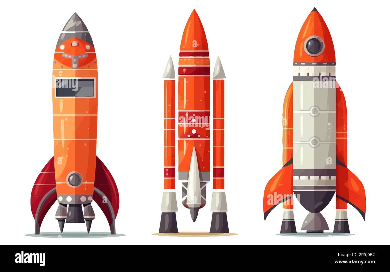 ui set vector illustration of rocket starting fly isolated on white ...