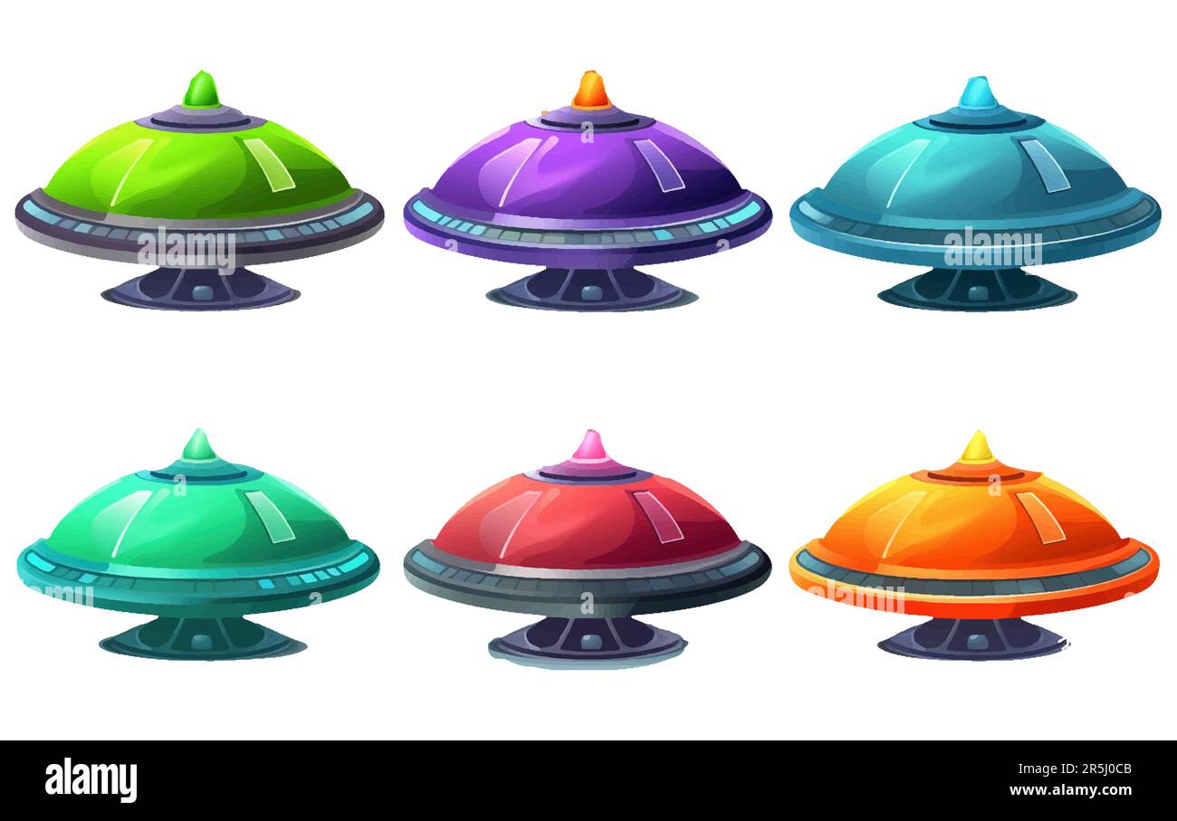 ui set vector illustration of colorful alien ship isolated on white ...