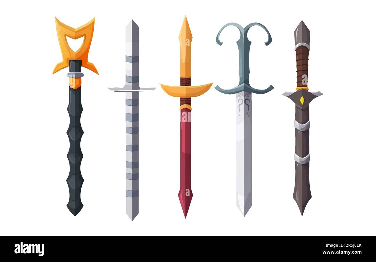 ui set vector illustration of a set of sword combat items of a knight ...