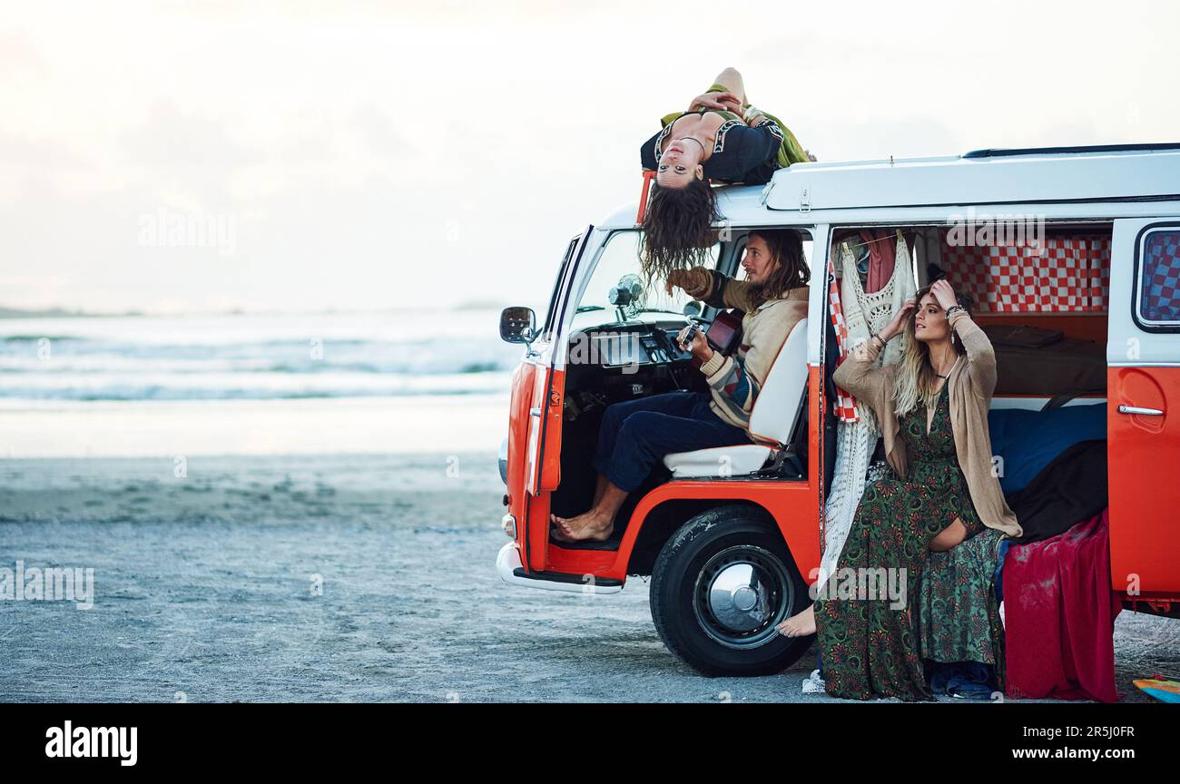 Lifes a journey. Enjoy the ride. a group of young friends stopping at ...