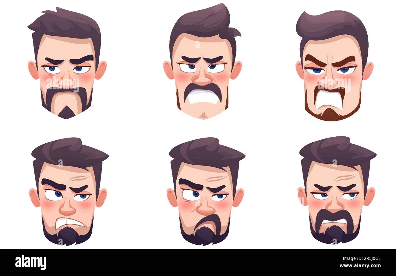 ui set vector illustration of a set of male face expression unhappy ...