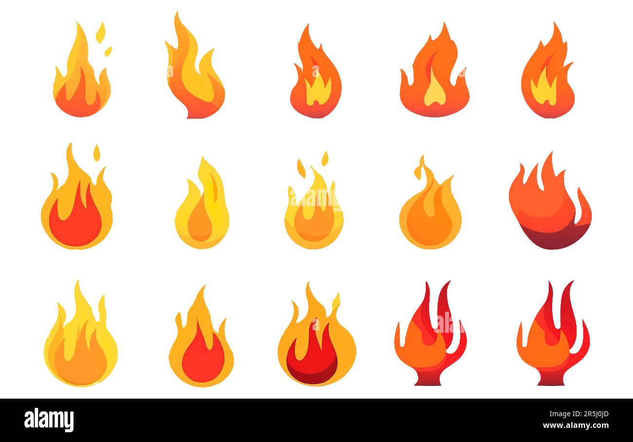 ui set vector illustration of a flash of fire from a campfire isolated ...