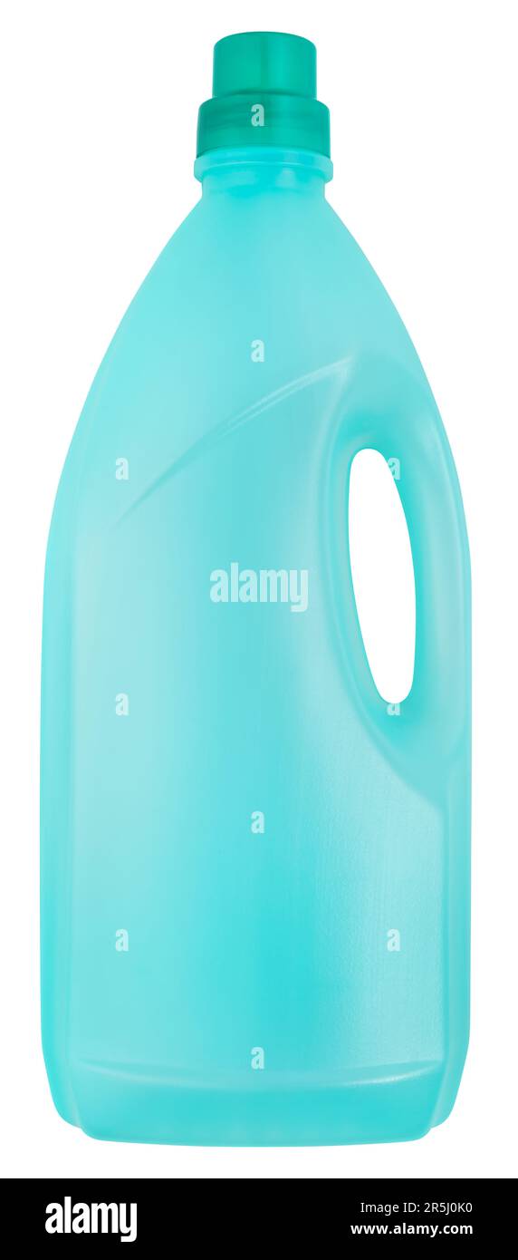 Laundry detergent blue plastic bottle isolated on white background with ...