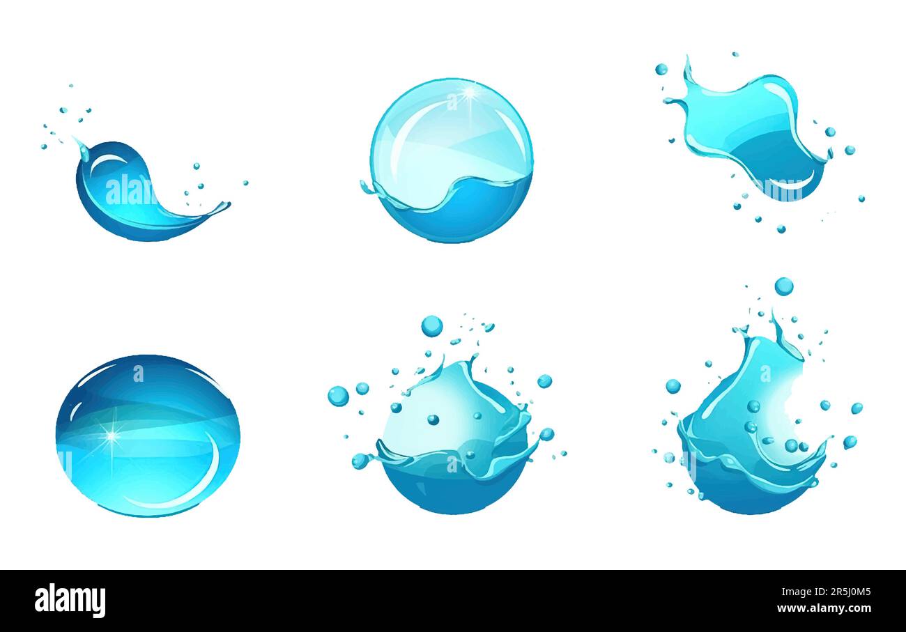 ui set vector illustration of water waves and rain drop cloce up ...
