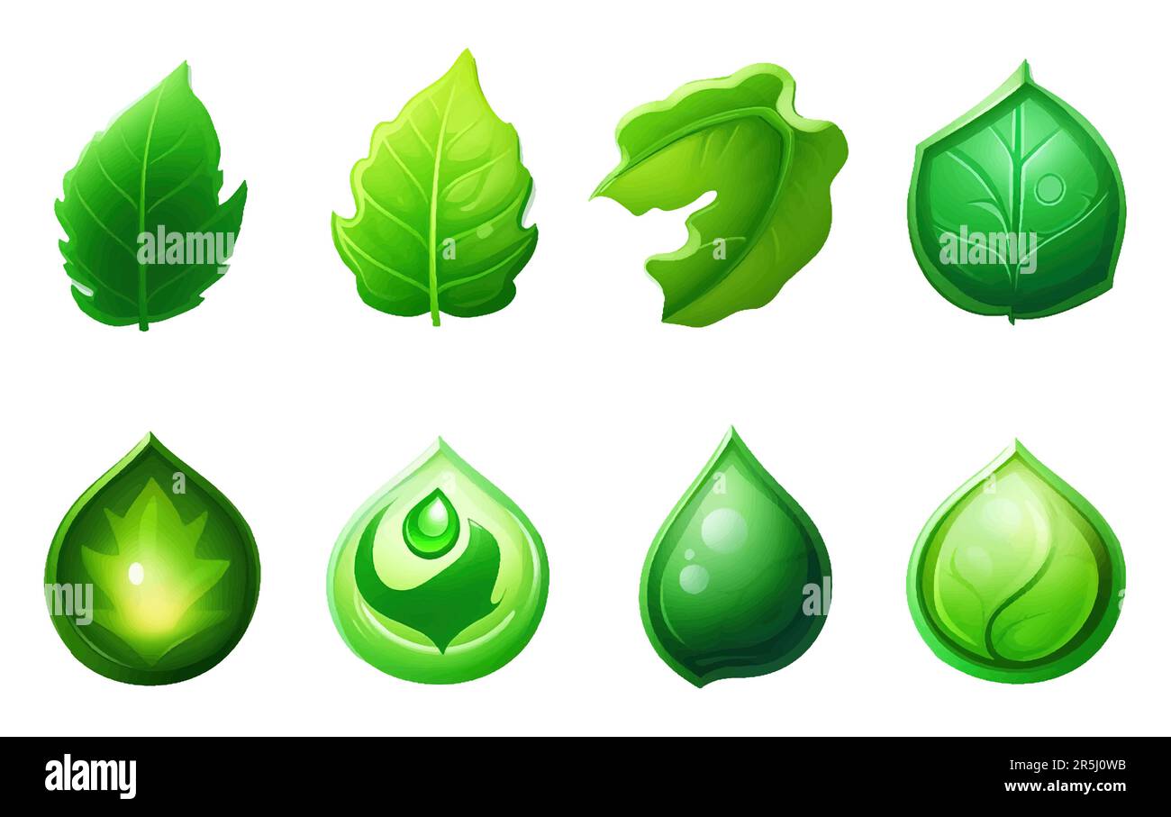 ui set vector illustration of green spell leaf isolate on white ...