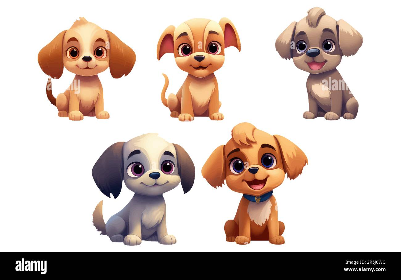 ui set vector illustration of cute puppy different breeds of dogs ...