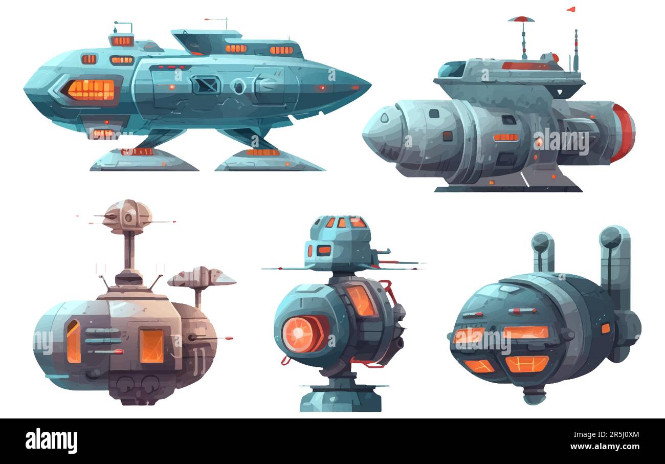 ui set vector illustration of planet space ship colonization isolated on white background Stock ...