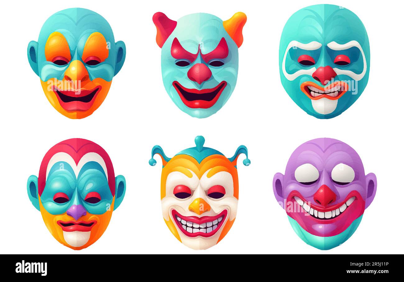 Ui Set Vector Illustration Of Creepy Clown Faces Isolated On White Background Stock Vector Image