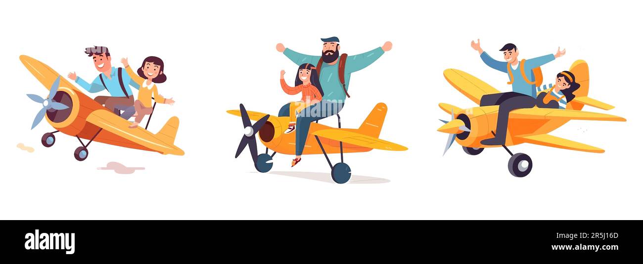 set vector illustration of happy dad and kid spending time together ...