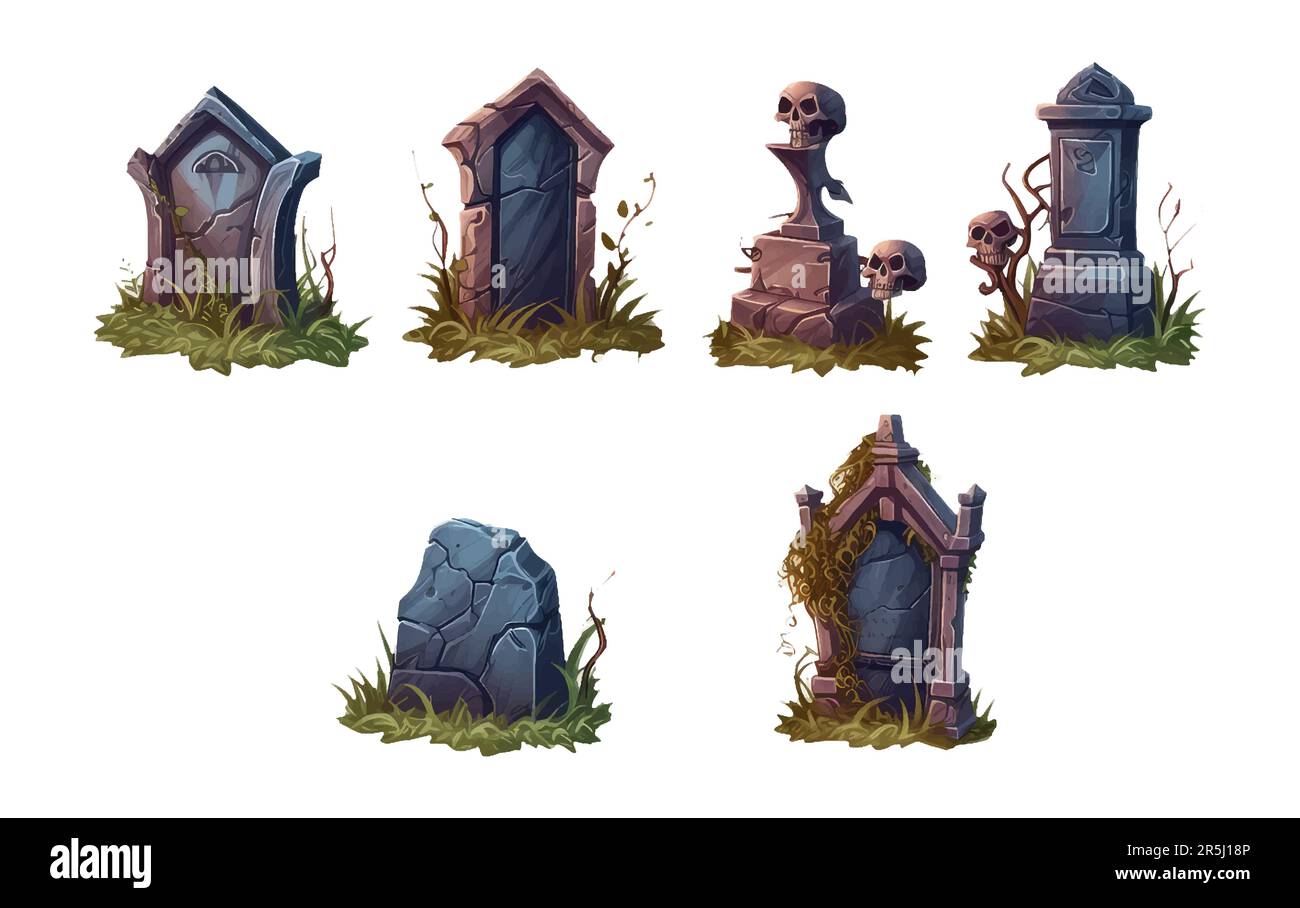 ui set vector illustration of tombstone halloween concept isolated on ...