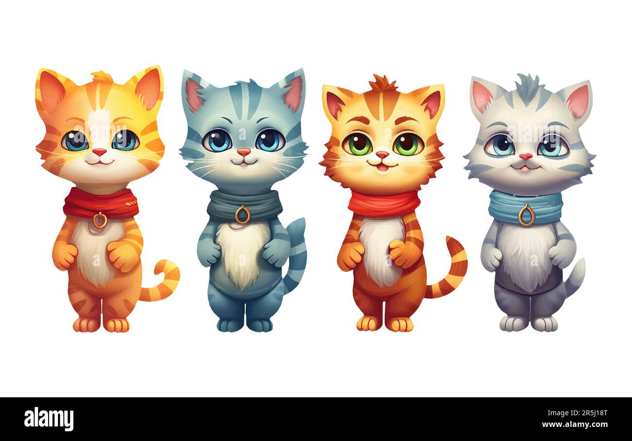 ui set vector illustration of cute different breeds of cats isolated on ...