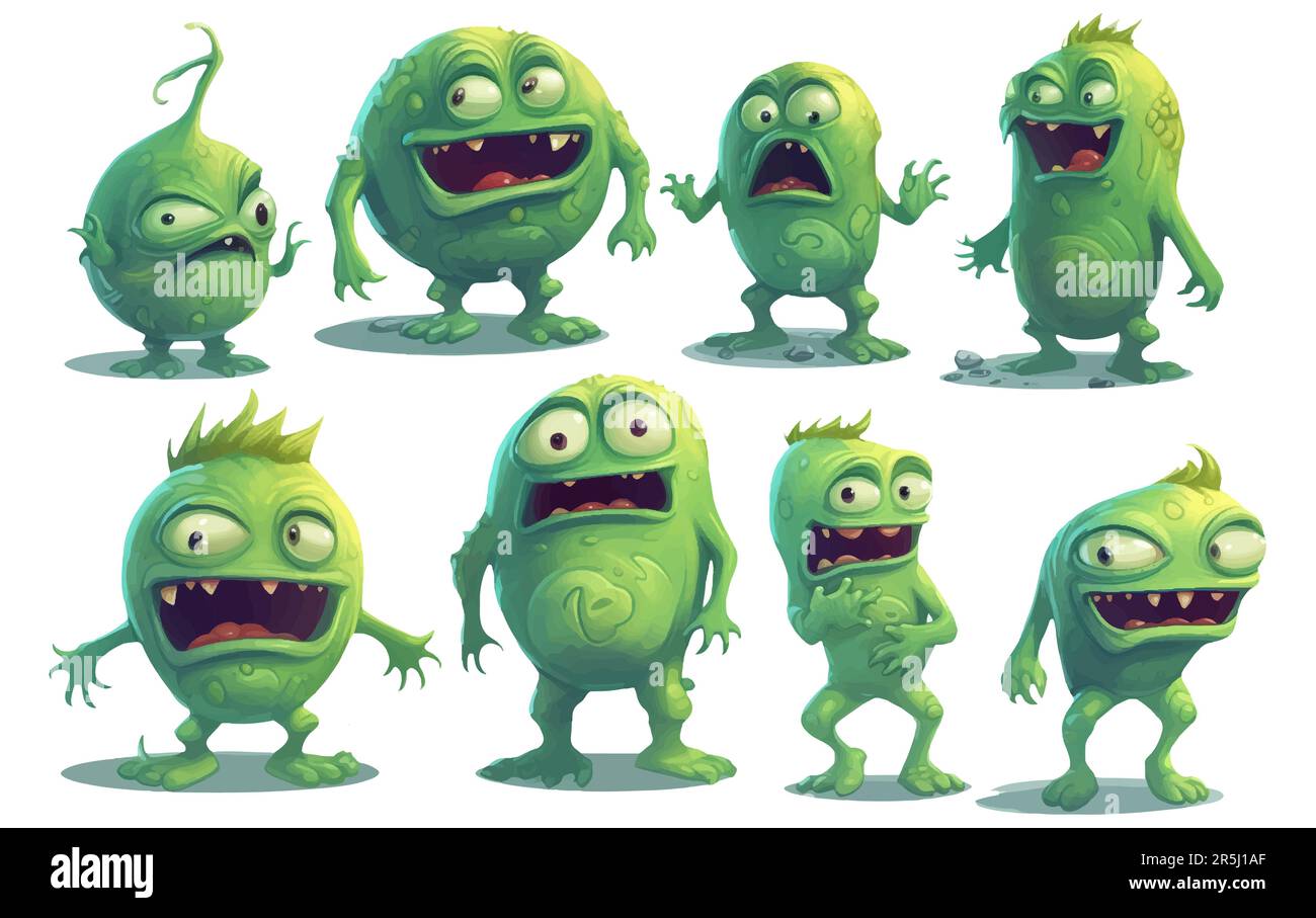 ui set vector illustration of amazed green alien or bacteria isolated ...