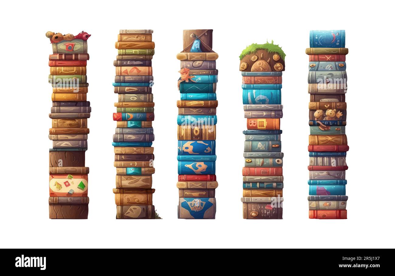 ui set vector illustration ob books pile multi colored back to school ...