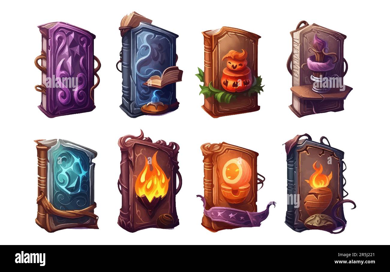 set vector illustration of magic book halloween concept isolated on ...