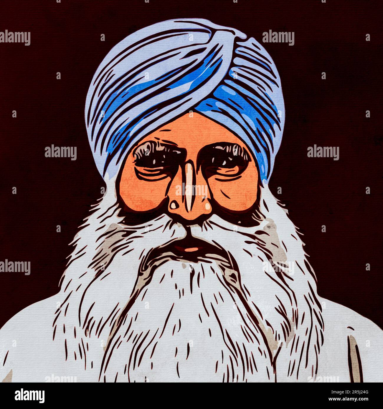 Watercolor painting on canvas. Guru Nanak, Indian religious reformer ...