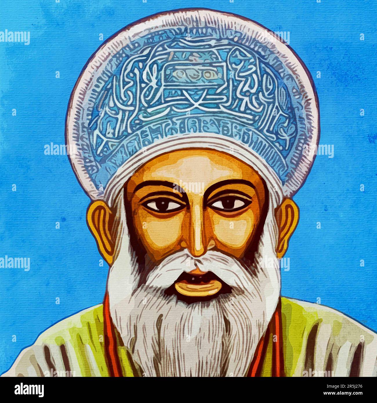 Watercolor painting on canvas. Guru Nanak, Indian religious reformer ...
