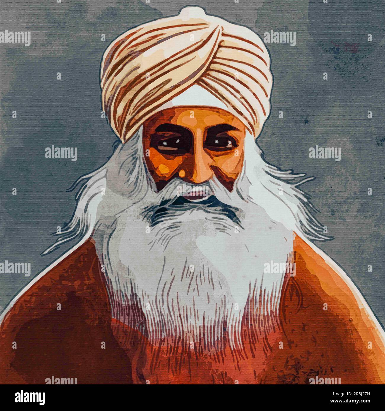 Watercolor painting on canvas. Guru Nanak, Indian religious reformer ...