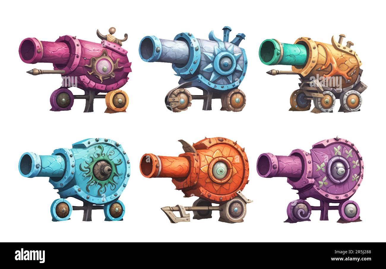 set vector illustration of historic cannons memory of ancient history ...