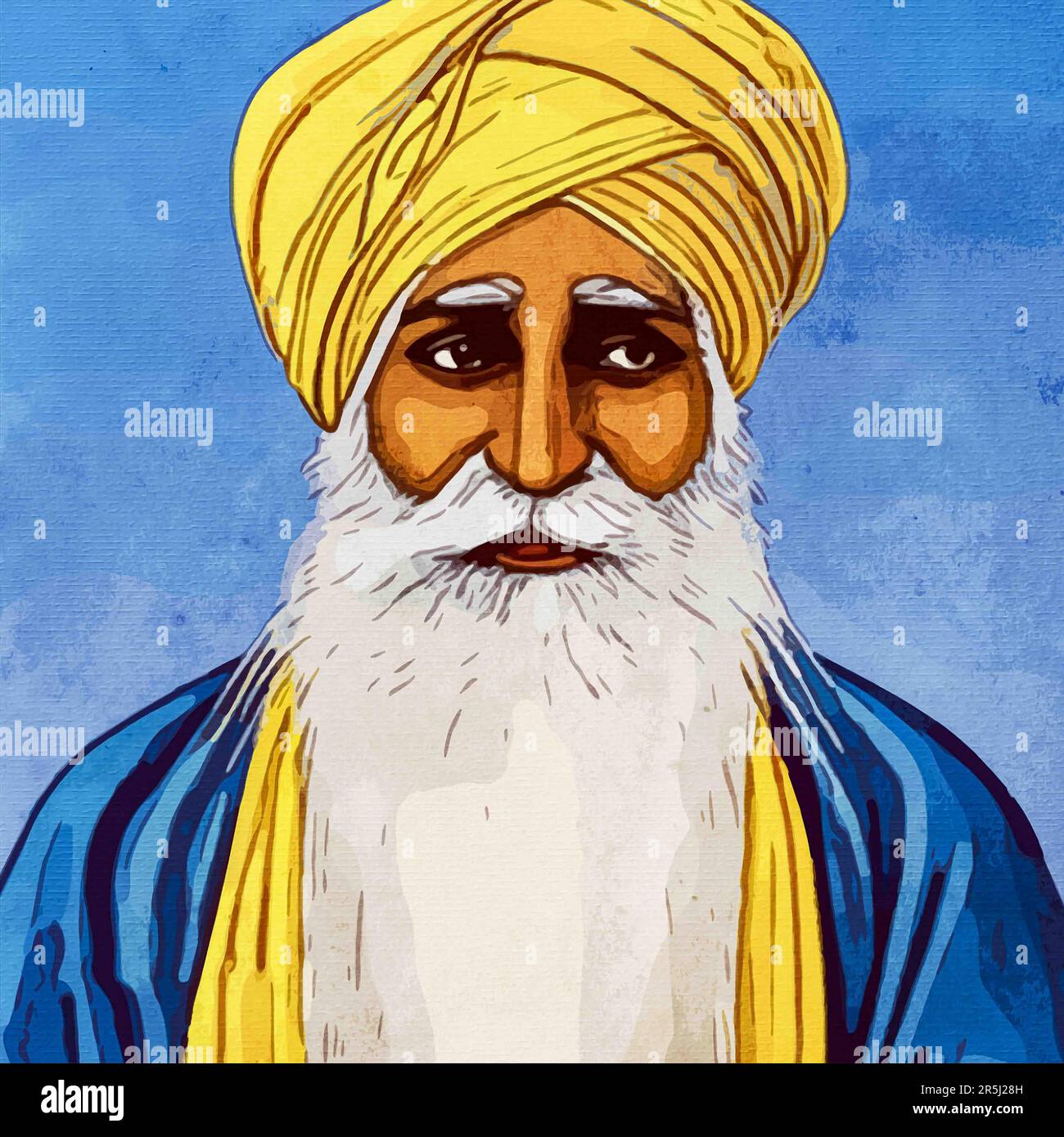 Watercolor painting on canvas. Guru Nanak, Indian religious reformer ...