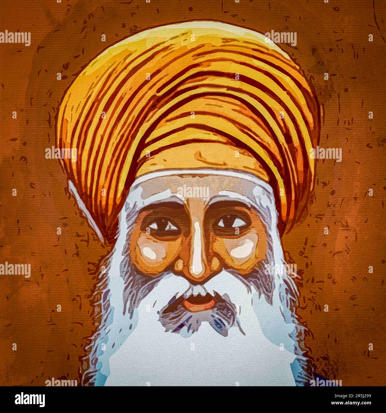 Watercolor painting on canvas. Guru Nanak, Indian religious reformer ...
