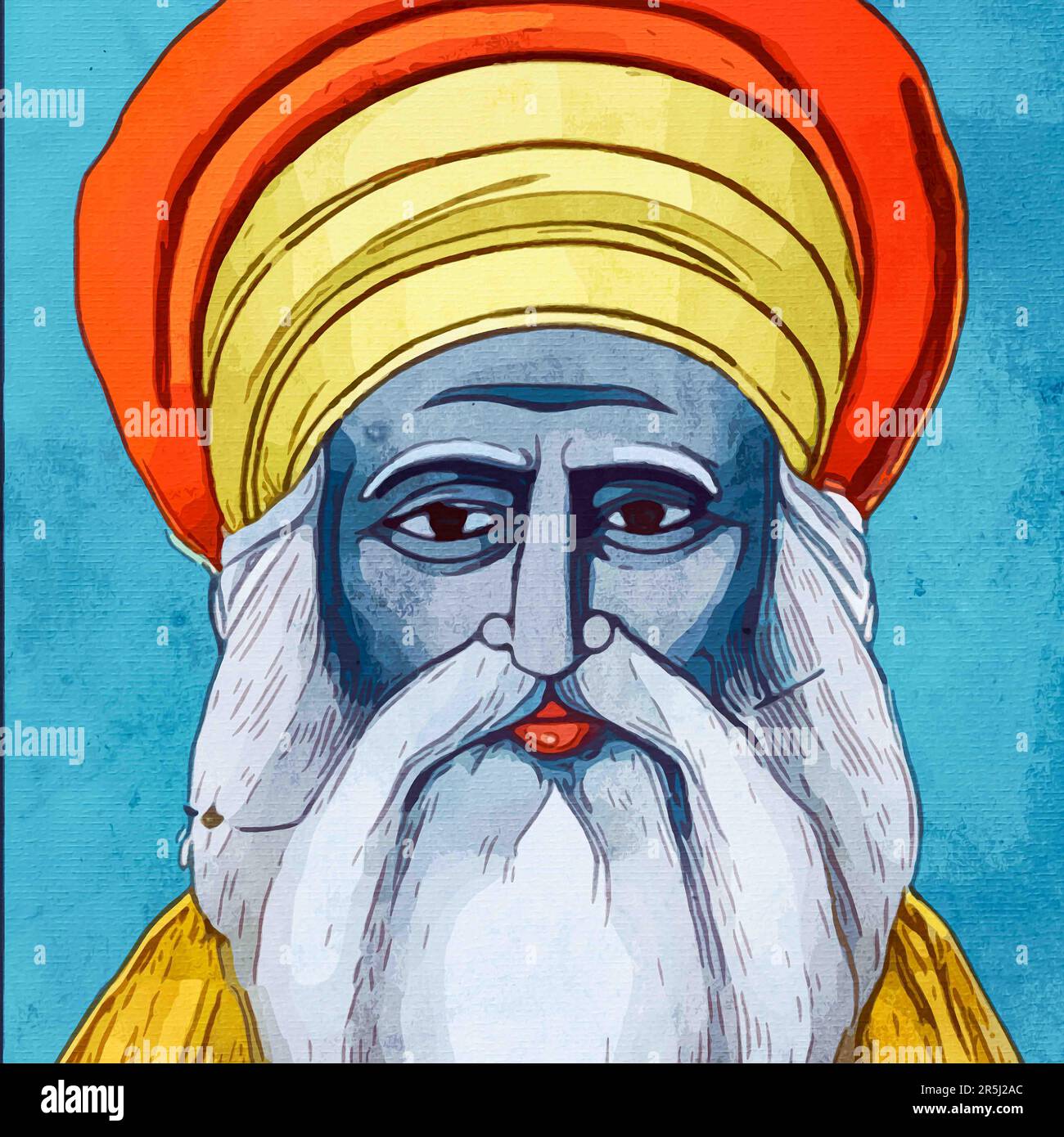 Watercolor painting on canvas. Guru Nanak, Indian religious reformer ...