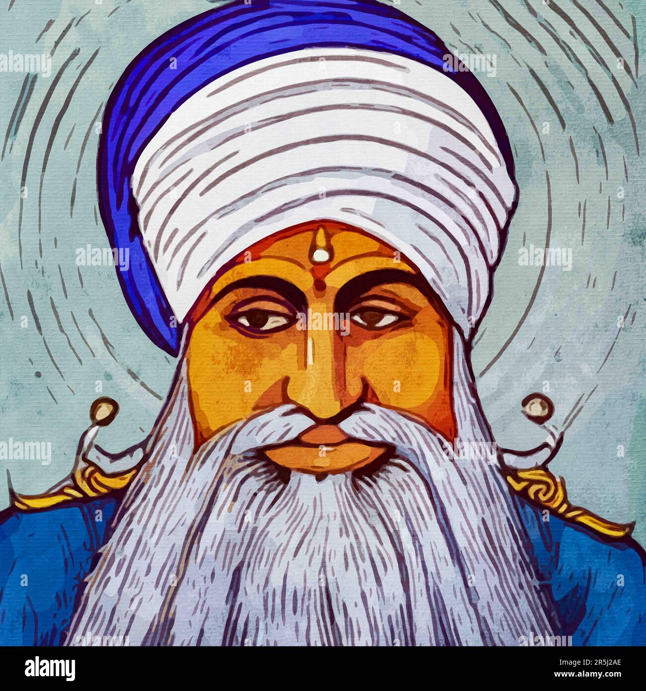 Watercolor painting on canvas. Guru Nanak, Indian religious reformer ...