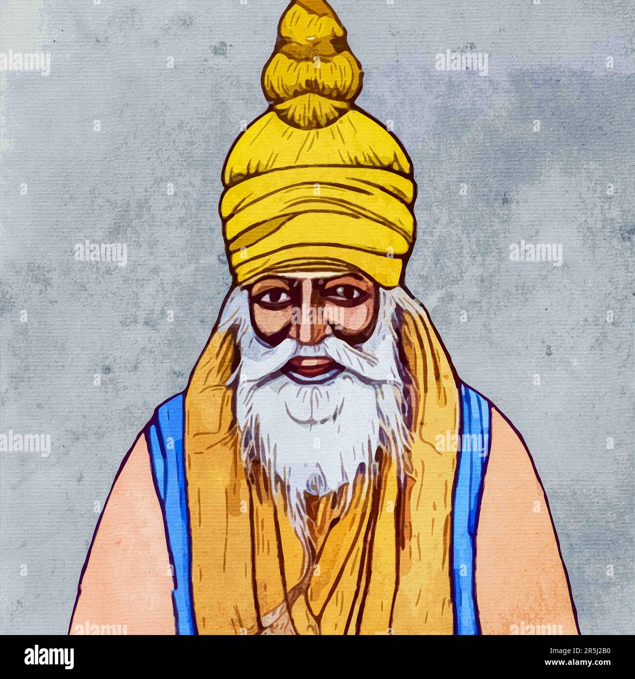 Watercolor painting on canvas. Guru Nanak, Indian religious reformer ...