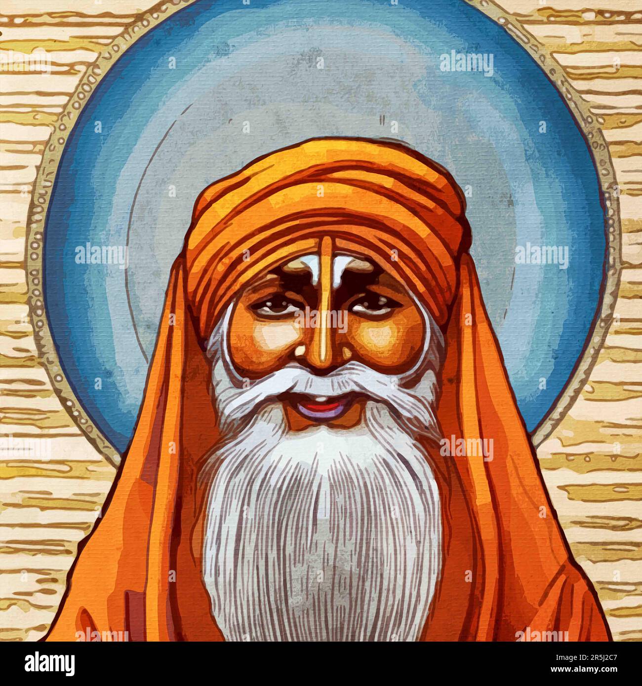 Watercolor painting on canvas. Guru Nanak, Indian religious reformer ...