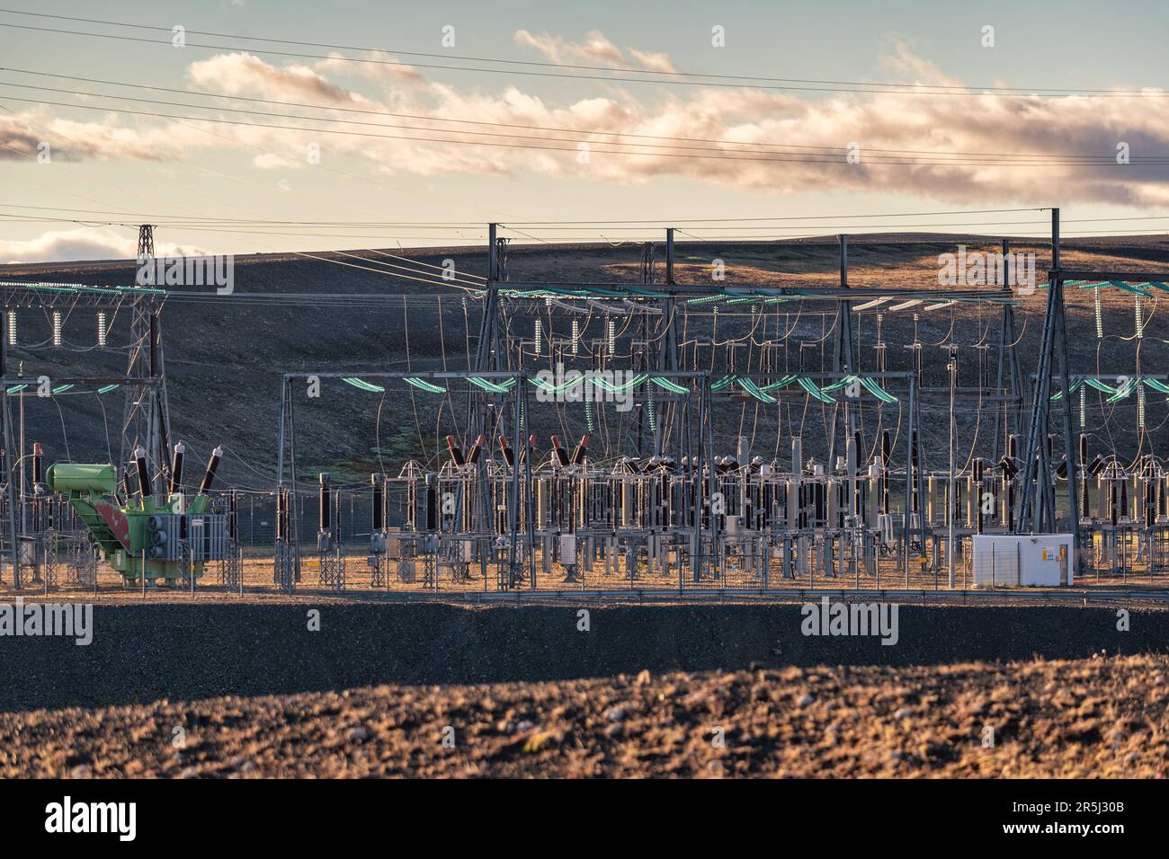 Electrical substation distribution power plant with wires and ...