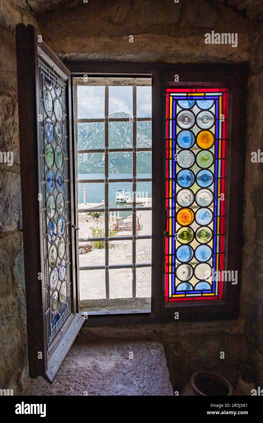Looking through a pretty stained glass window in Our Lady of the Rocks ...