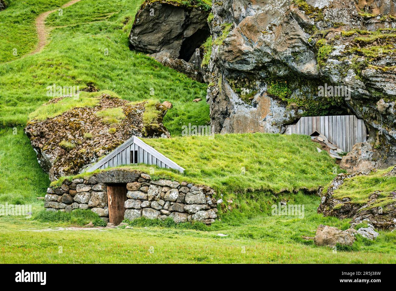 Rutshellir Caves turf cottage with grass roof the ancient habitations ...