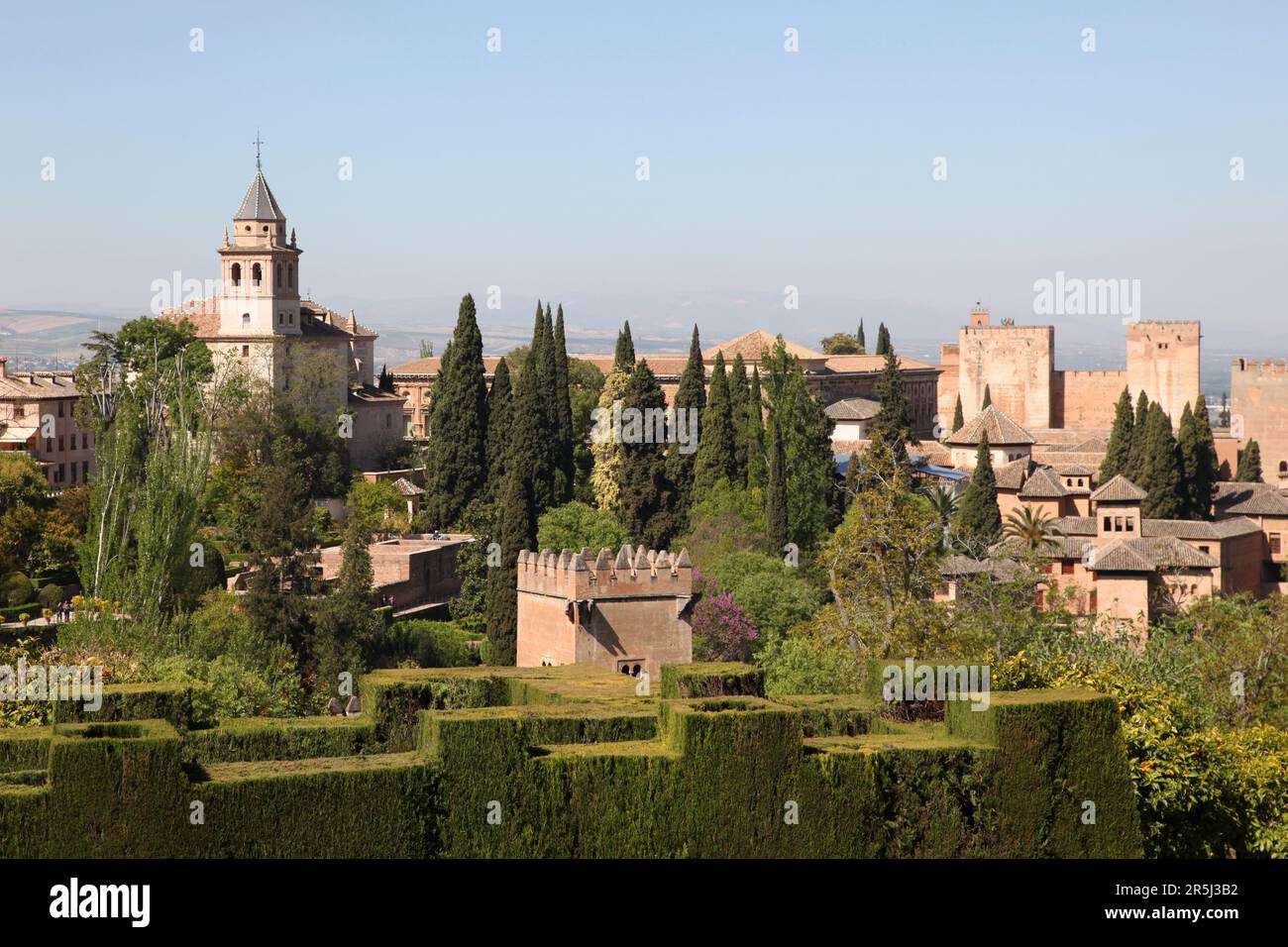 View of the gardens and buildings in the Alhambra - Granada Spain Stock ...
