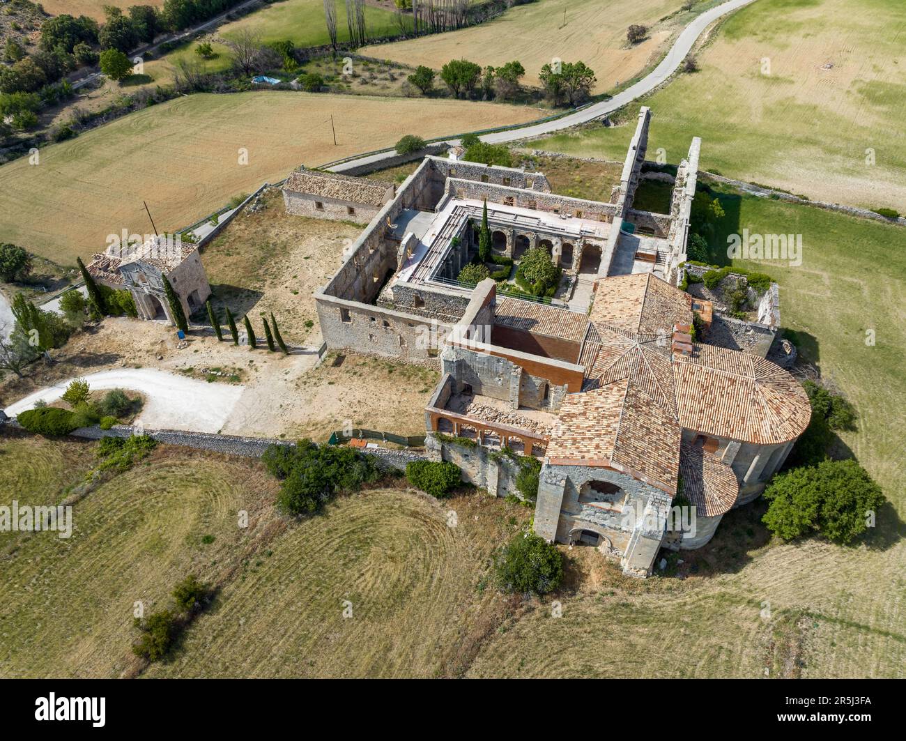 Aerial view Monsalud Cistercian Monastery, in Corcoles, was one of the ...