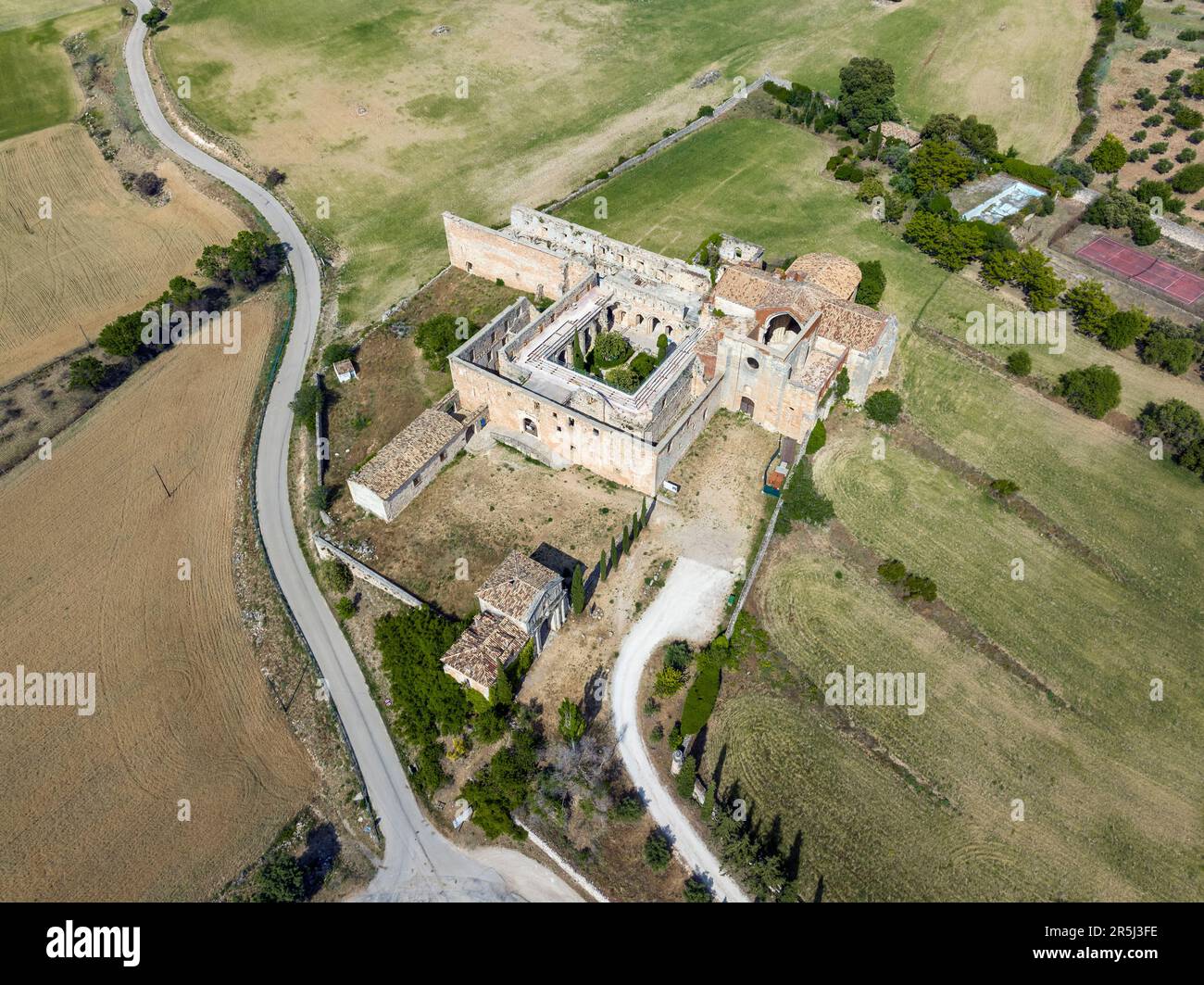 Aerial view Monsalud Cistercian Monastery, in Corcoles, was one of the ...