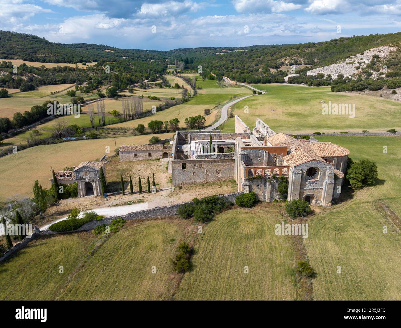 Aerial view Monsalud Cistercian Monastery, in Corcoles, was one of the ...