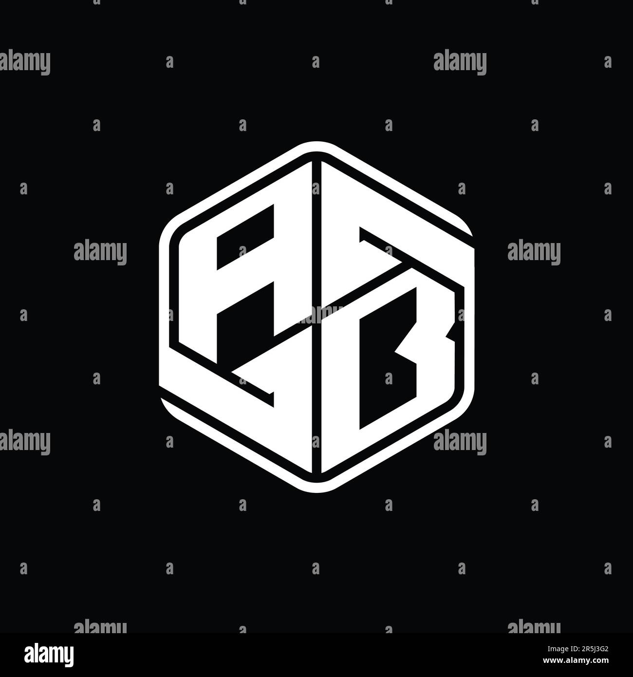 AB Letter Logo monogram hexagon shape with ornament abstract isolated outline design template ...