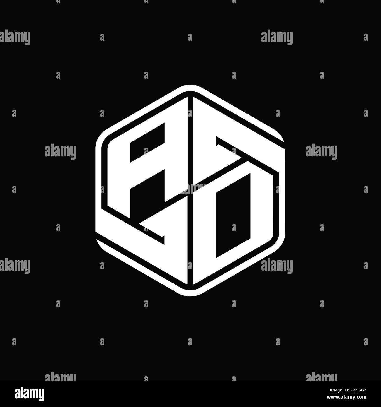 AD Letter Logo monogram hexagon shape with ornament abstract isolated outline design template ...