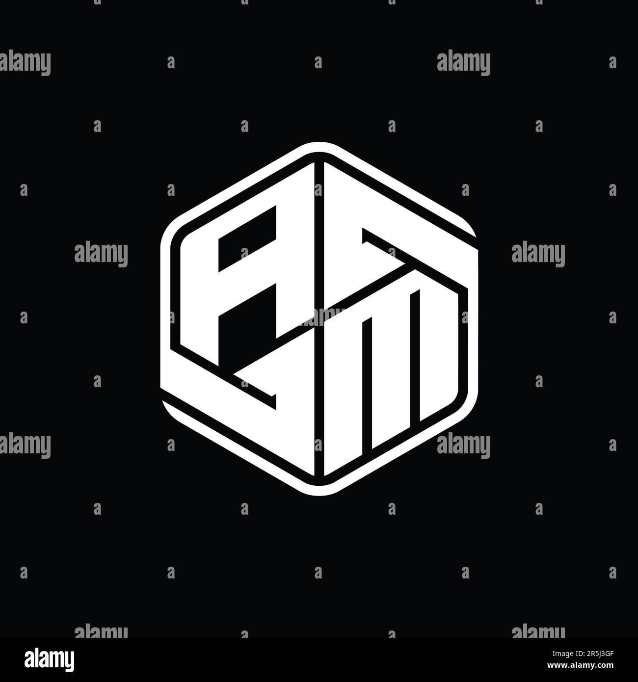 AM Letter Logo monogram hexagon shape with ornament abstract isolated outline design template ...