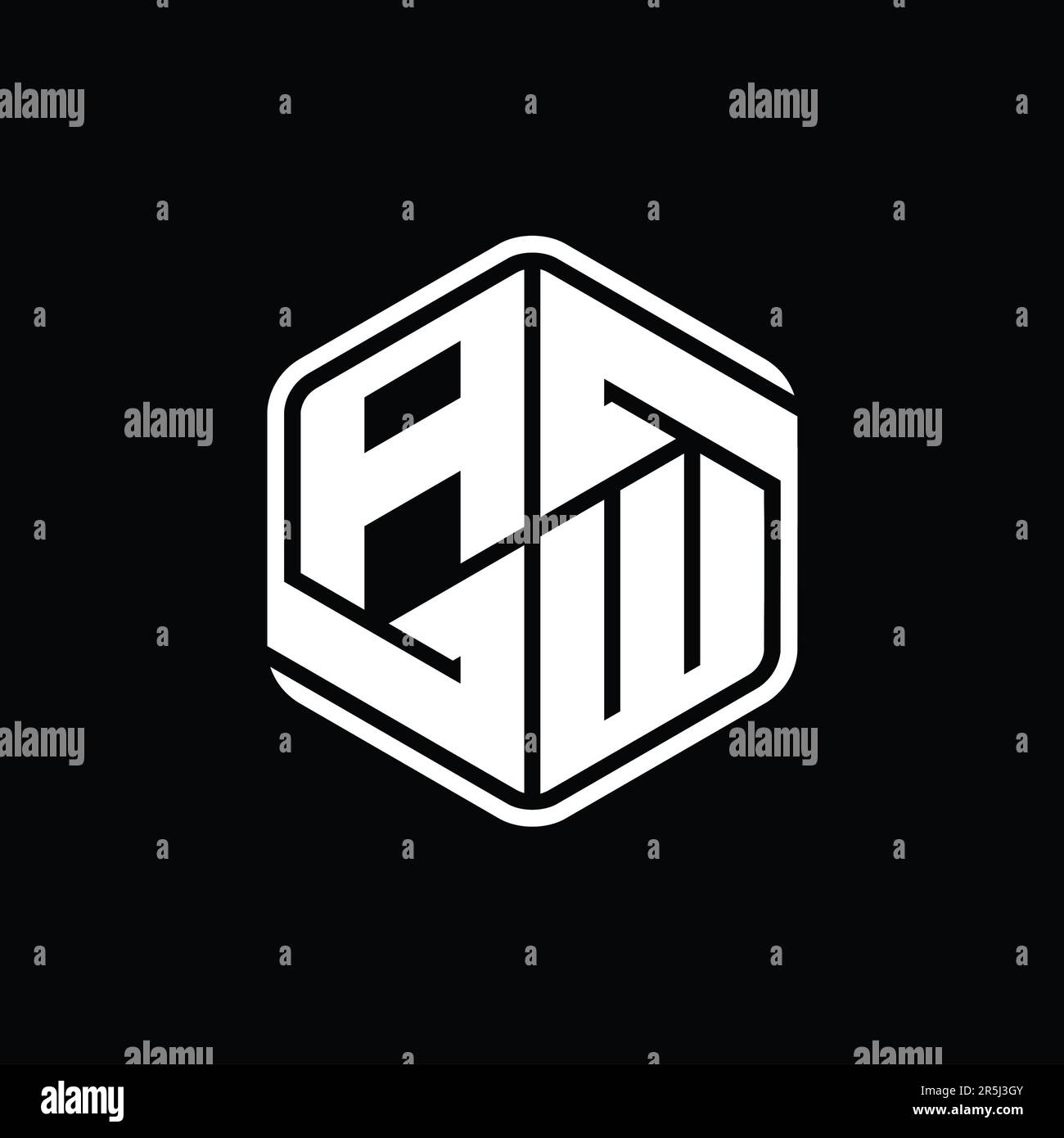 AW Letter Logo monogram hexagon shape with ornament abstract isolated outline design template ...