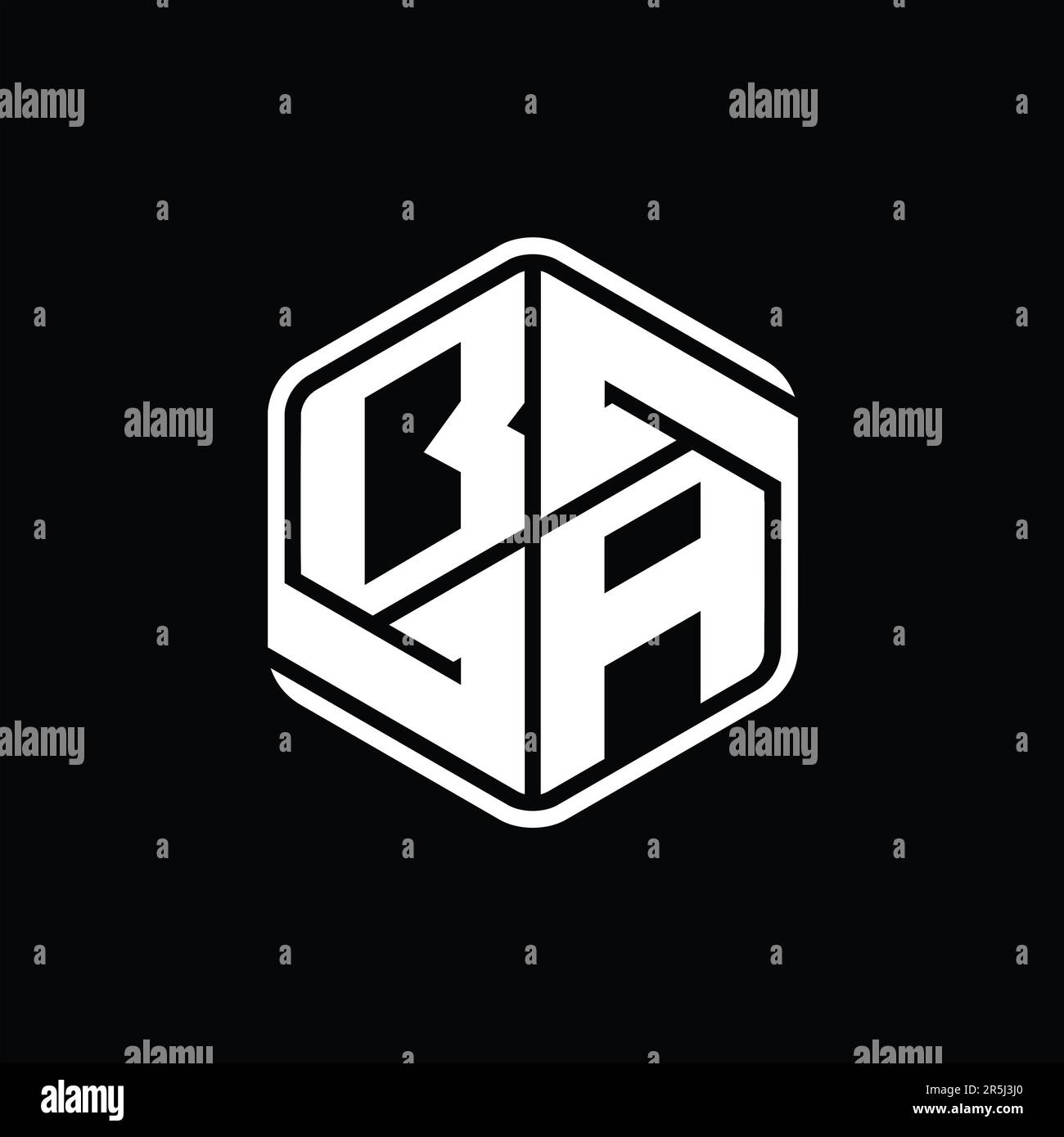 BA Letter Logo monogram hexagon shape with ornament abstract isolated ...