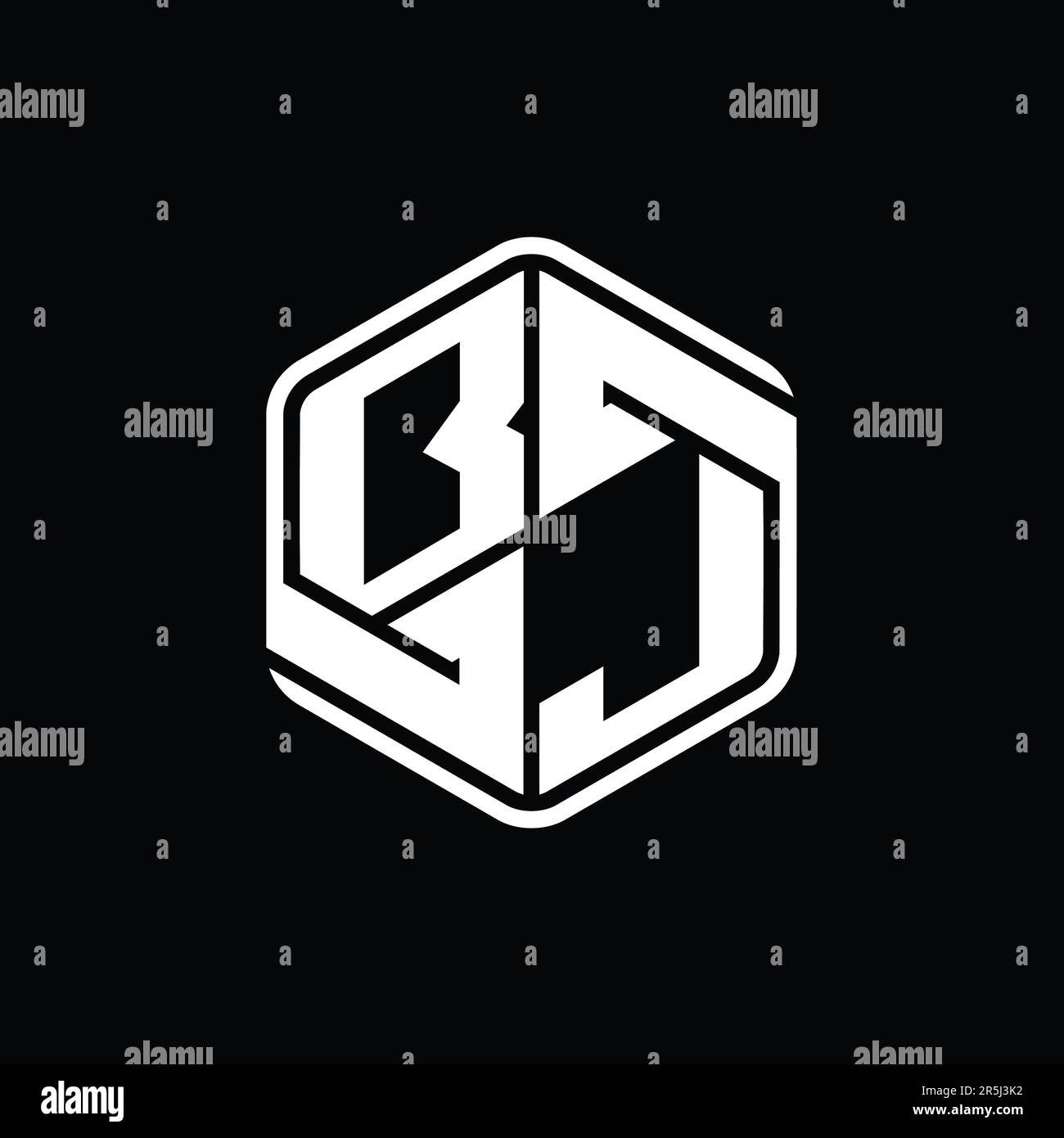 BJ Letter Logo monogram hexagon shape with ornament abstract isolated outline design template ...