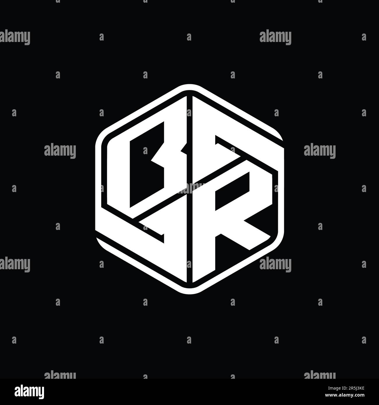 BR Letter Logo monogram hexagon shape with ornament abstract isolated outline design template ...