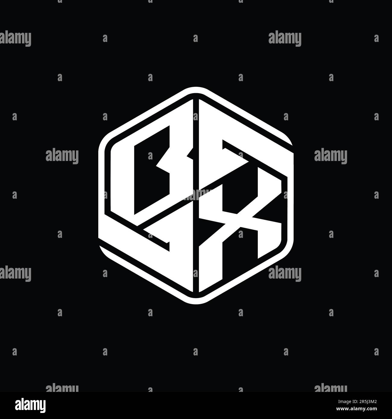 BX Letter Logo monogram hexagon shape with ornament abstract isolated outline design template ...